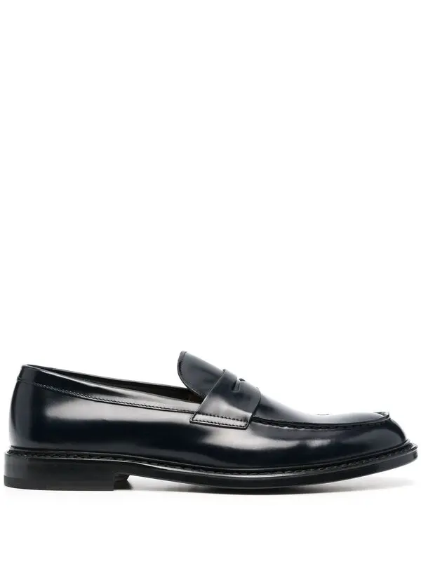 DOUCAL'S Almond-toe Leather Loafers - Black