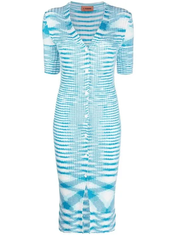 Missoni Patterned Short-sleeved Longline Cardigan - Blue