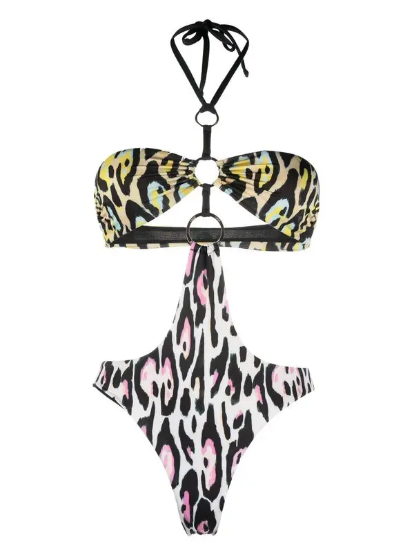 Roberto Cavalli Leopard-print Cut-out Swimsuit - White