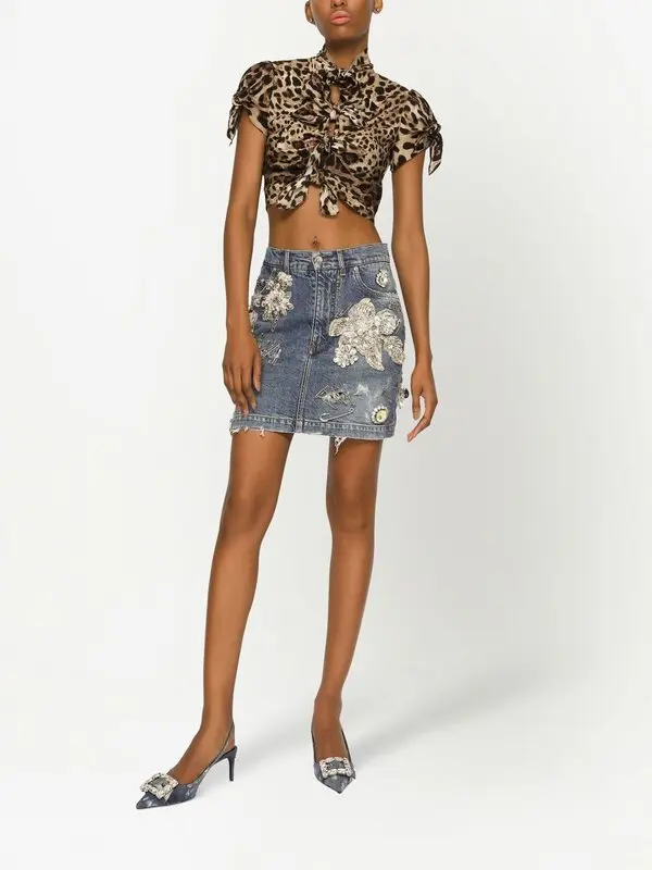 Dolce & Gabbana Embellished Patchwork Denim Miniskirt - Blue