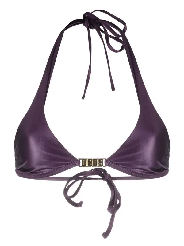 Gcds Halterneck Bikini Top With Logo Plaque - Purple