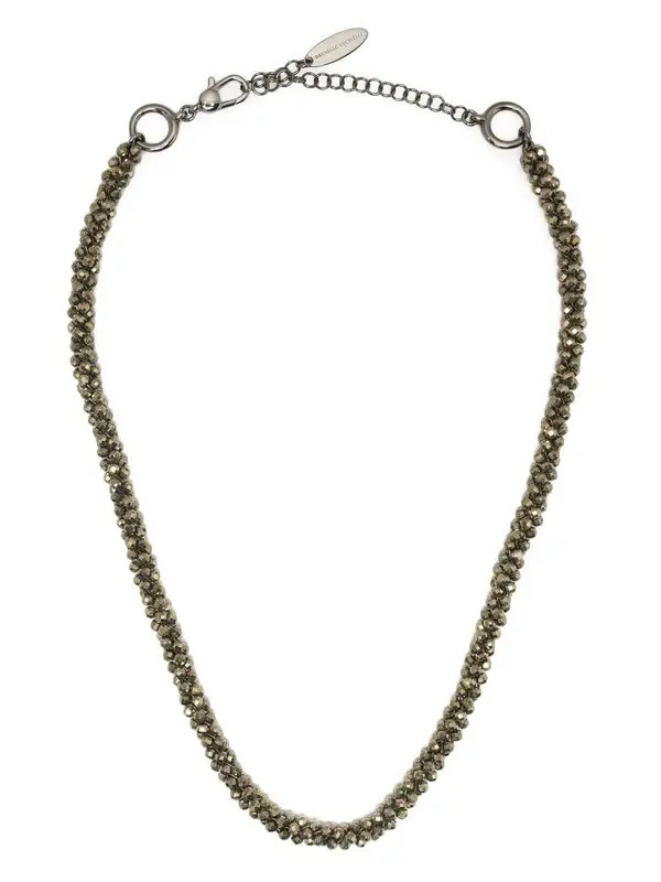 Brunello Cucinelli Beaded Logo Charm Necklace - Grey