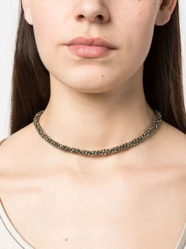 Brunello Cucinelli Beaded Logo Charm Necklace