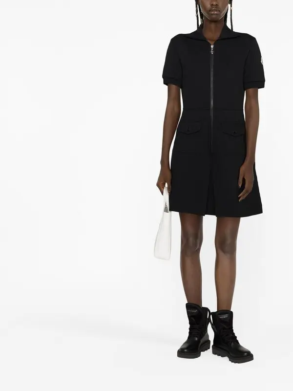 Moncler Zipped Short-sleeved Minidress - Black