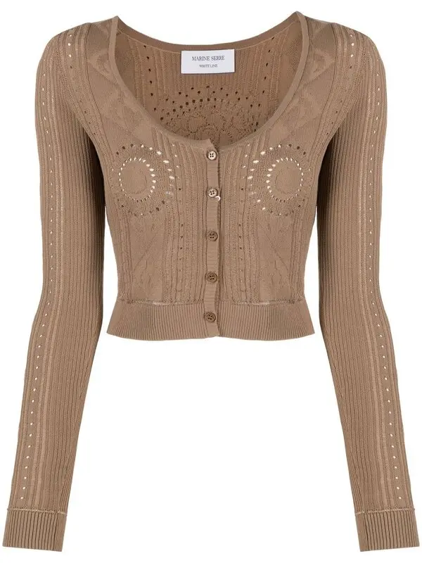 MARINE SERRE Pointelle-knit Cropped Cardigan