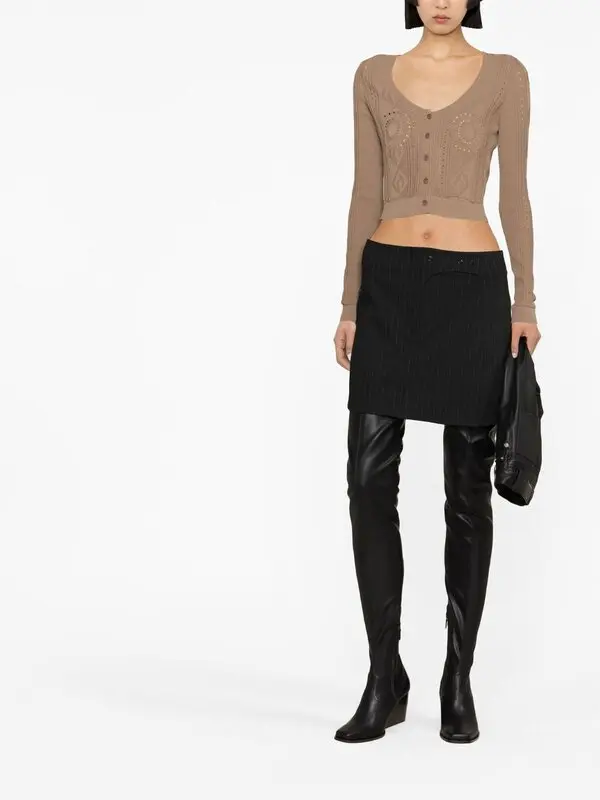 MARINE SERRE Pointelle-knit Cropped Cardigan