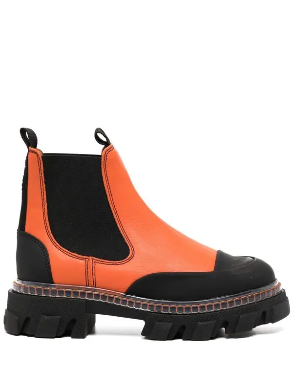 GANNI Panelled Chelsea Boots - Orange