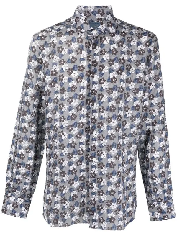 BARBA NAPOLI Long-sleeve Linen Shirt - Grey
