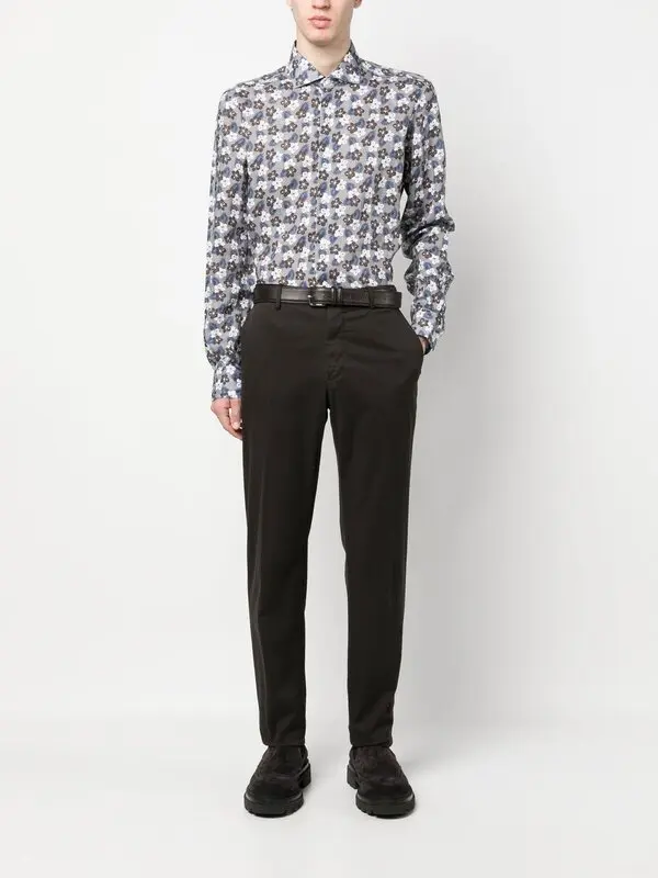 BARBA NAPOLI Long-sleeve Linen Shirt - Grey