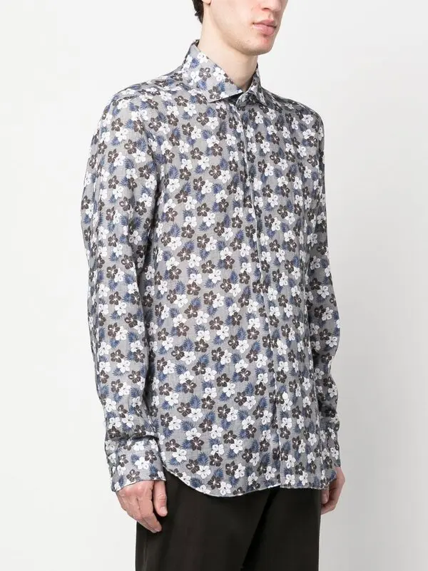BARBA NAPOLI Long-sleeve Linen Shirt - Grey