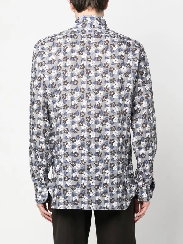 BARBA NAPOLI Long-sleeve Linen Shirt - Grey