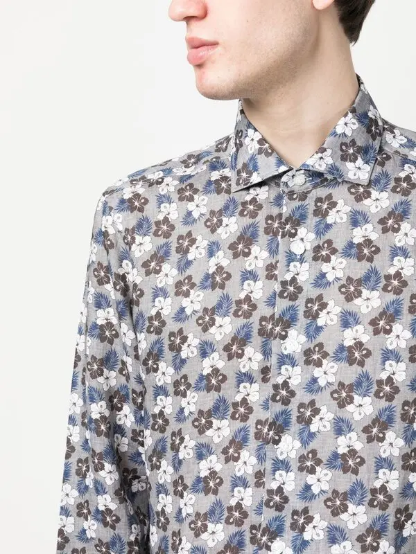 BARBA NAPOLI Long-sleeve Linen Shirt - Grey