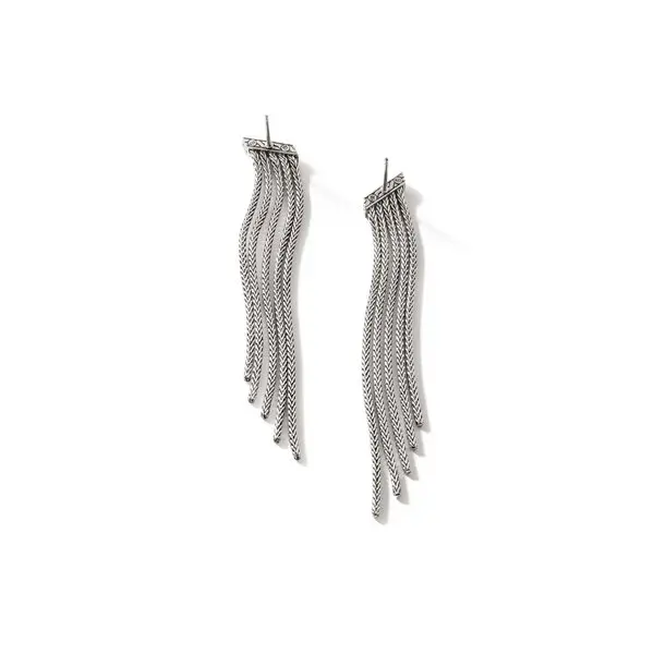 John Hardy Carved Chain Tassel Drop Earrings