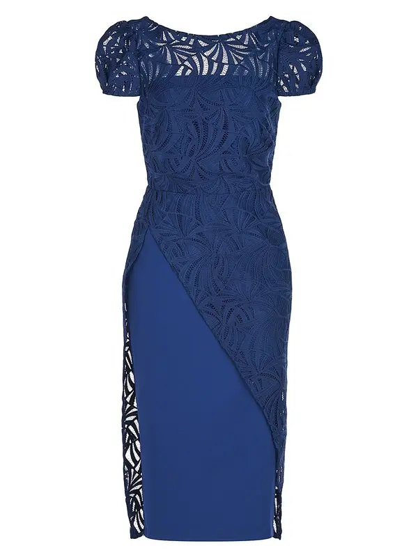 kay unger navy lace dress Kay Unger Women's Dianna Lace Pleated Gown - Blue