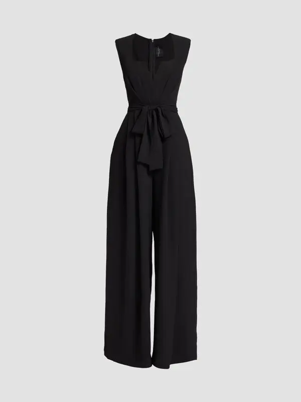 MICHAEL COSTELLO Eloise Belted Pleated Wide-leg Jumpsuit - Black