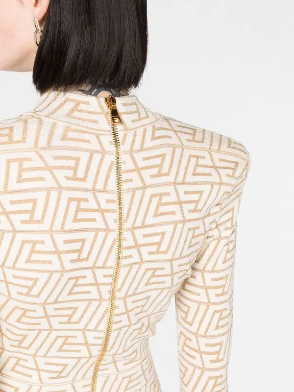Balmain Monogram-jacquard Mini Dress - Neutrals
