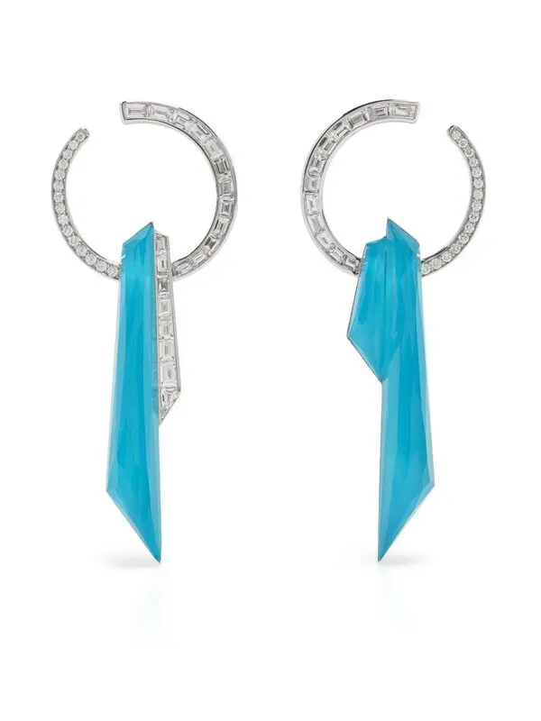 Stephen Webster 18kt White Gold, Turquoise And Diamond Hoop Earrings - Silver