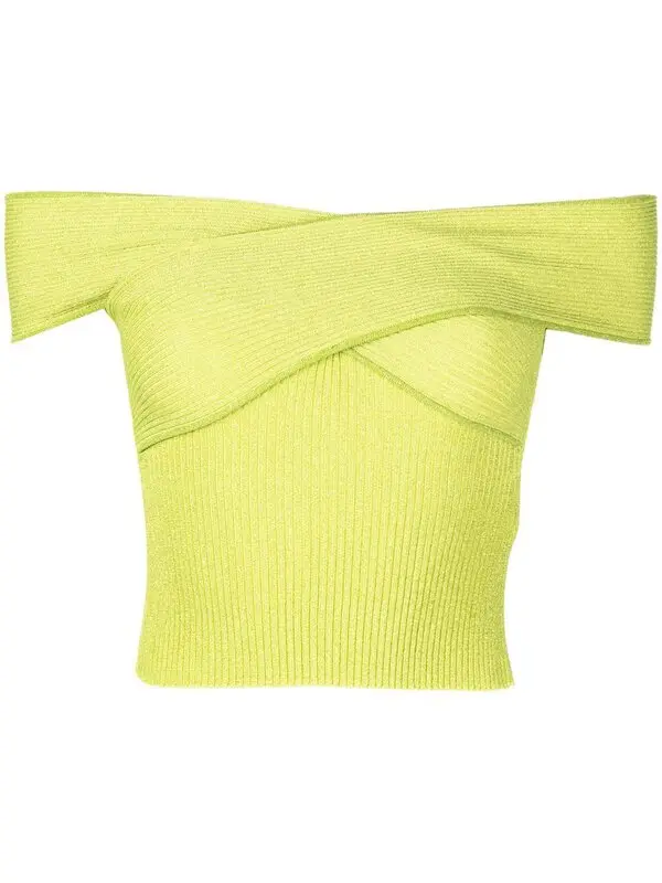 SELF-PORTRAIT Draped Off-shoulder Top - Green