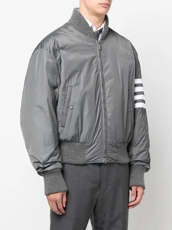 Thom Browne 4-bar Stripe Bomber Jacket - Grey