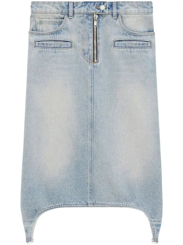 COURREGES Denim Midi Skirt With Suspenders - Blue