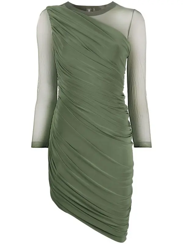 Norma Kamali Diana Sheer-sleeved Ruched Dress