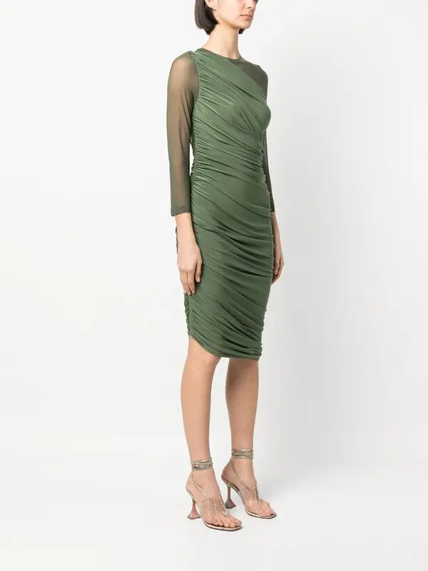 Norma Kamali Diana Sheer-sleeved Ruched Dress