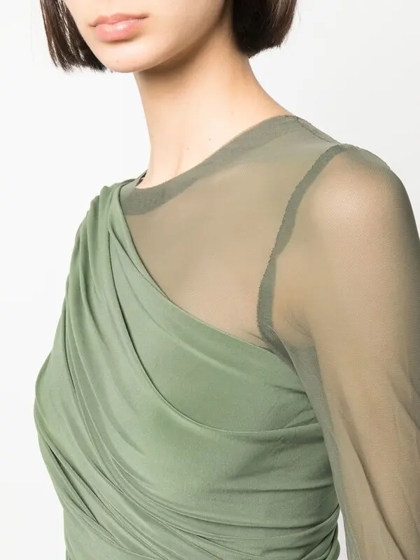 Norma Kamali Diana Sheer-sleeved Ruched Dress