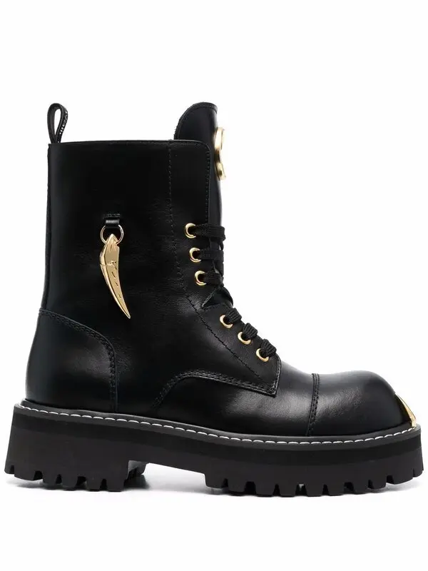Roberto Cavalli Tiger Tooth Leather Combat Boots