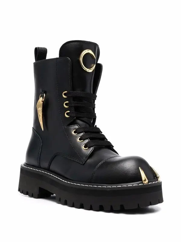 Roberto Cavalli Tiger Tooth Leather Combat Boots
