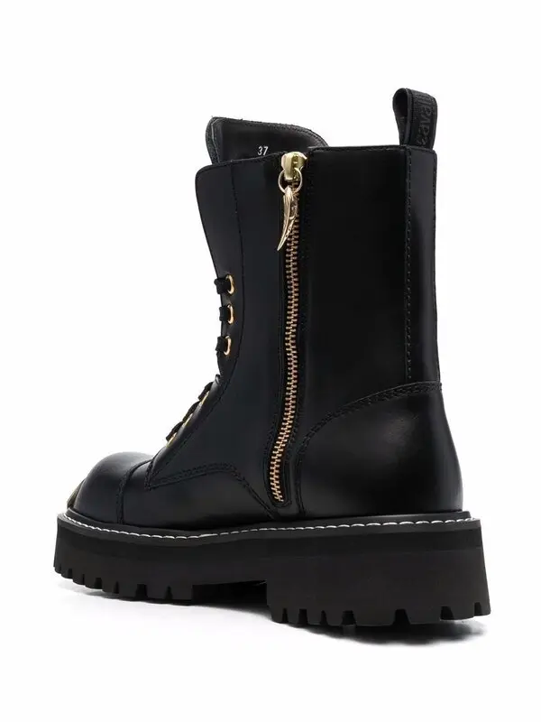 Roberto Cavalli Tiger Tooth Leather Combat Boots
