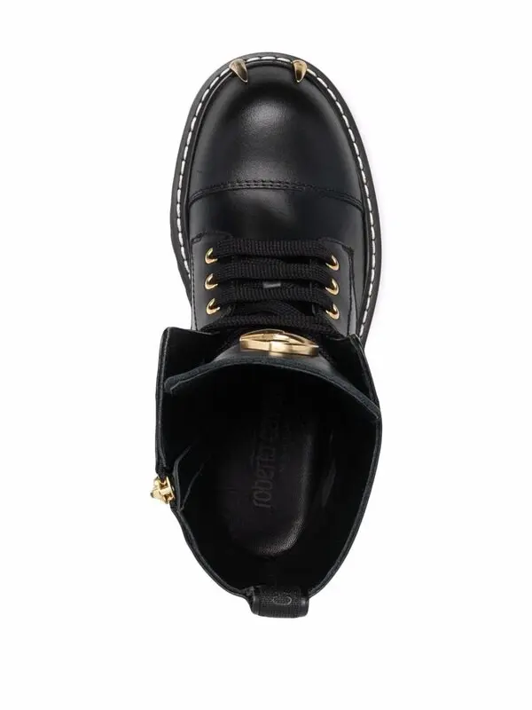 Roberto Cavalli Tiger Tooth Leather Combat Boots