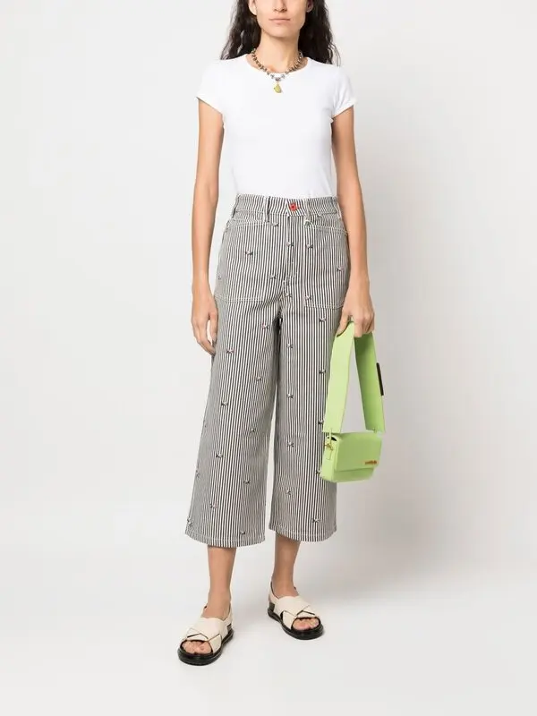 Kenzo Floral Embroidered Cropped Jeans - Black