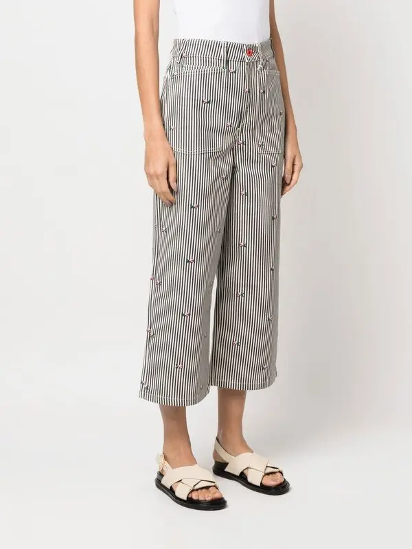 Kenzo Floral Embroidered Cropped Jeans - Black