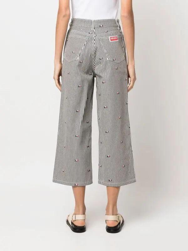 Kenzo Floral Embroidered Cropped Jeans - Black