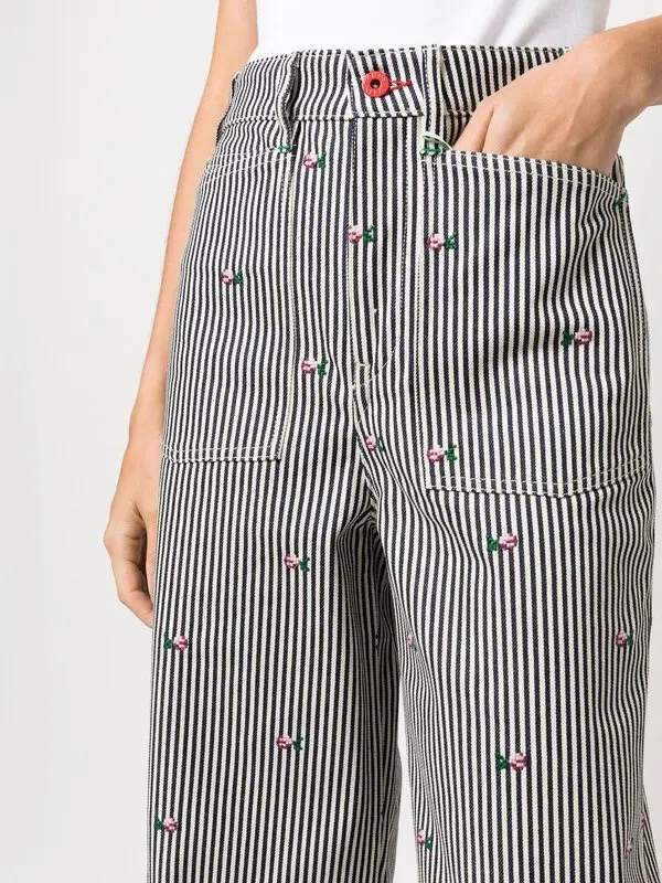 Kenzo Floral Embroidered Cropped Jeans - Black