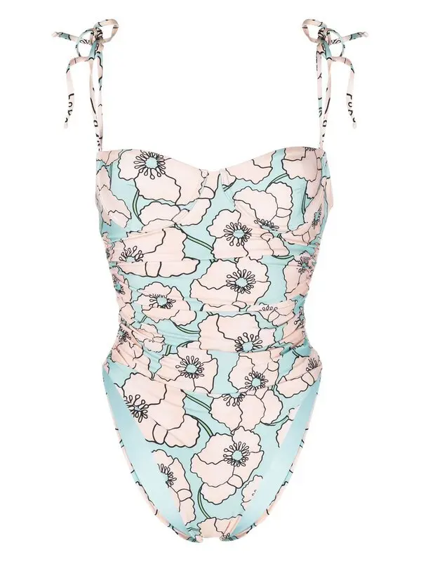 Agua Bendita Floral-print Sweetheart Swimsuit - Neutrals