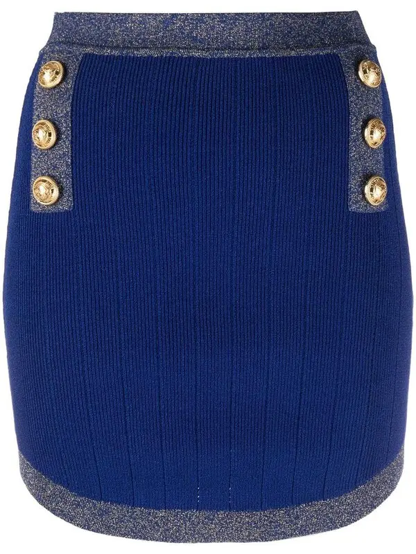 Balmain Button-embellished Knitted Mini Skirt - Blue