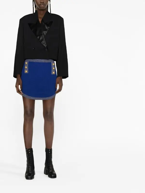 Balmain Button-embellished Knitted Mini Skirt - Blue
