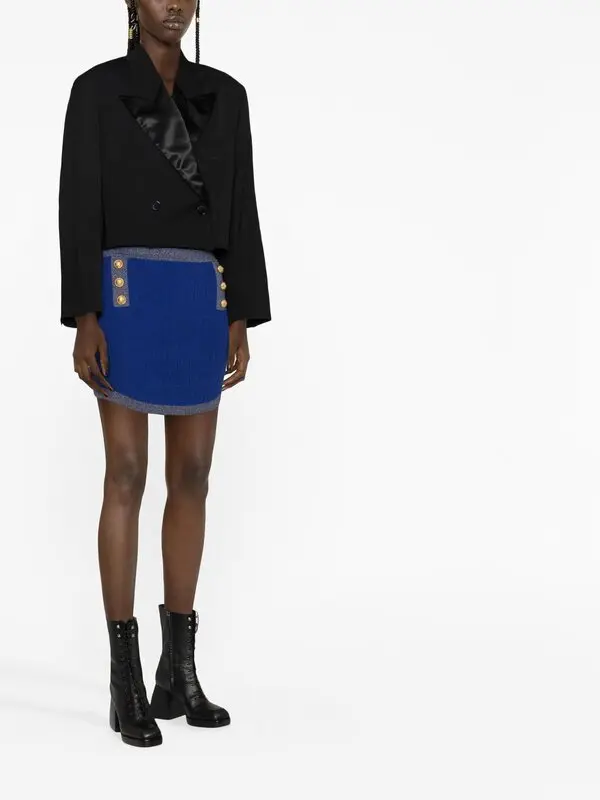 Balmain Button-embellished Knitted Mini Skirt - Blue