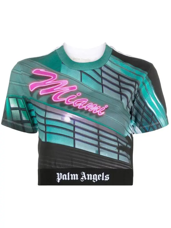 Palm Angels Miami Print Crop T-shirt