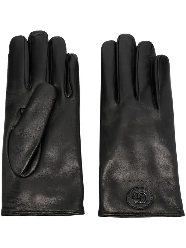 Gucci Logo-plaque Leather Gloves - Black