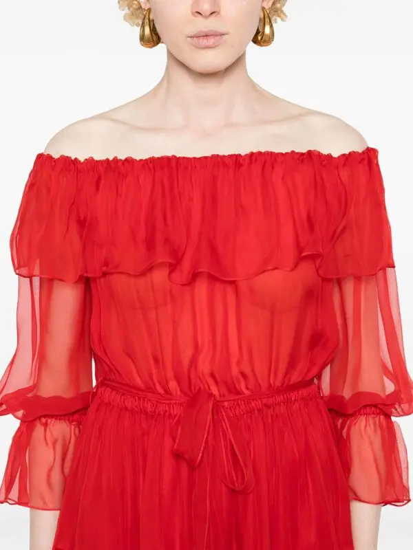 Gucci Ruffled Chiffon Dress In Red - 25% Off | Editorialist