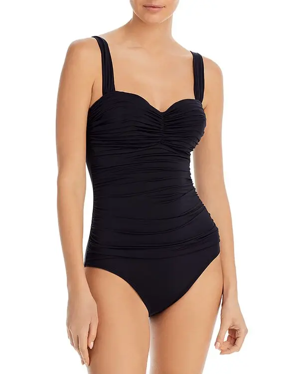 Bleu Rod Beattie Shirred Bandeau One Piece Swimsuit - Black