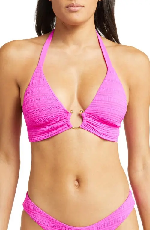 BECCA By Rebecca Virtue Coast Ring Halter Neck Bikini Top - Pink Flambe
