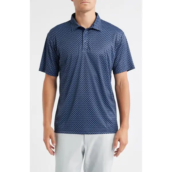 SWANNIES Hazelwood Modern Fit Foulard Print Performance Golf Polo - Navy