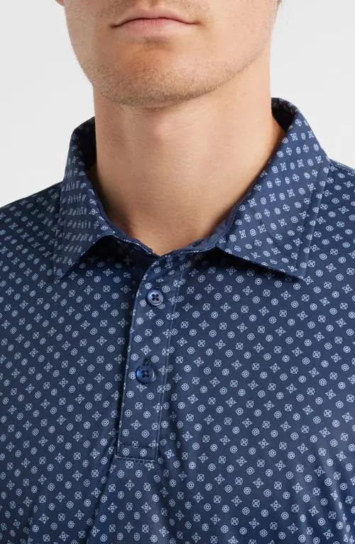 SWANNIES Hazelwood Modern Fit Foulard Print Performance Golf Polo - Navy