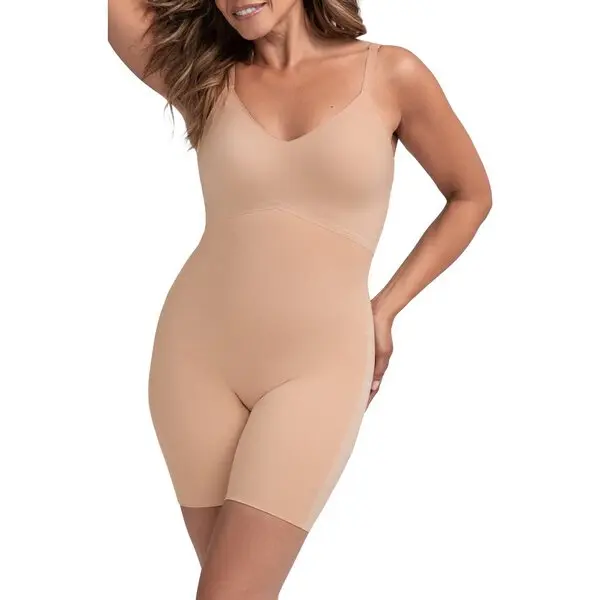 HONEYLOVE Superpower Mid Thigh Bodysuit - Sand