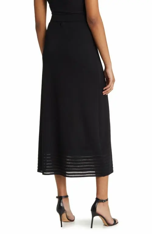 Ming Wang Stripe Hem A-line Knit Skirt - Black