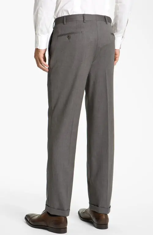 Canali Wool Flat Front Trousers - Grey