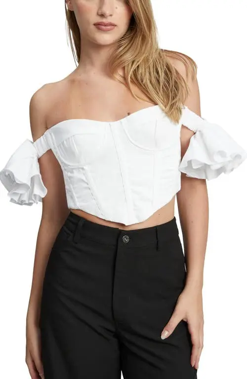 Bardot Sigma Off The Shoulder Corset Crop Top In Orchid White 61